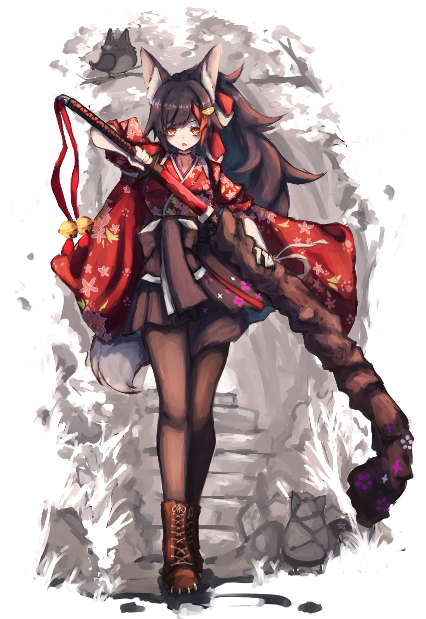 Safebooru - 1girl absurdres animal ears bangs black hair black legwear boots determined flipped ...