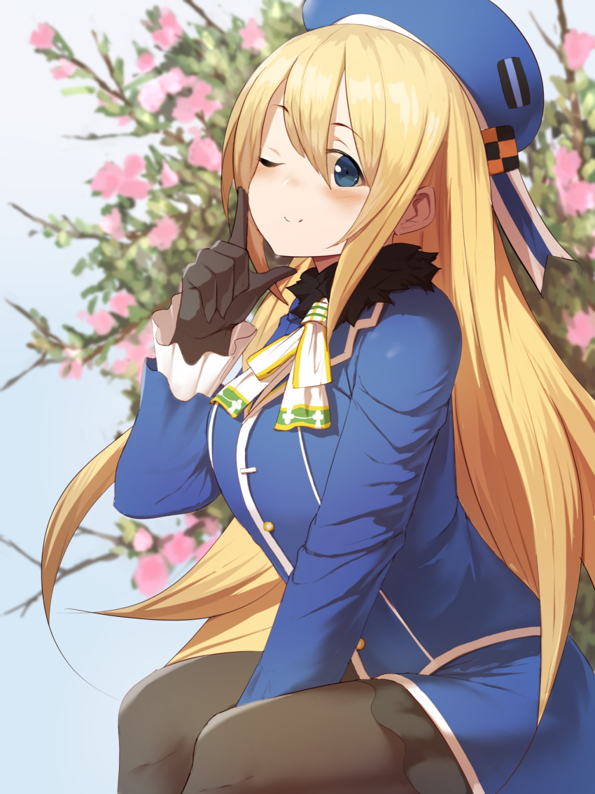 Safebooru - 1girl atago (kancolle) beret black gloves black legwear blonde hair blue eyes blue ...