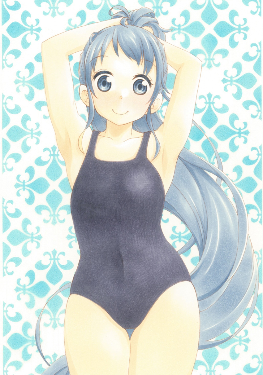 Safebooru - 1girl absurdres armpits arms behind head arms up bangs bare shoulders blue eyes blue ...