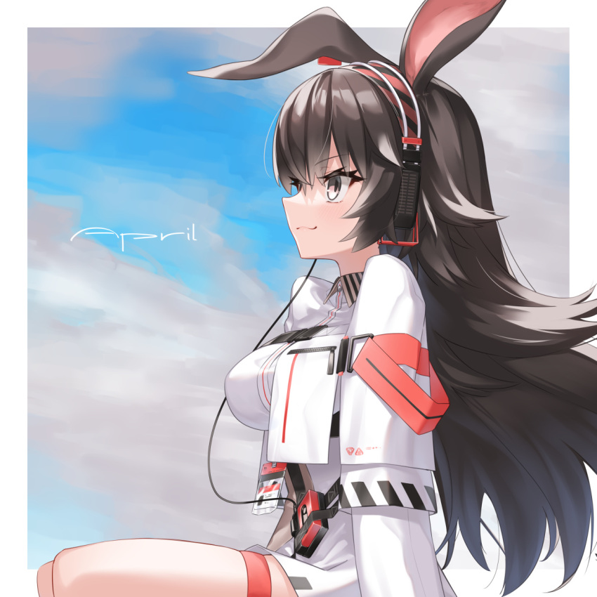 Safebooru - 1girl animal ears april (arknights) arknights black hair breasts character name ...