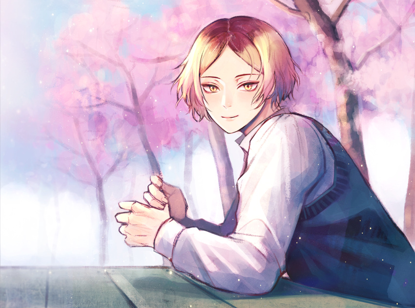 Safebooru - 1boy bangs blonde hair blush cherry blossoms haikyuu ...