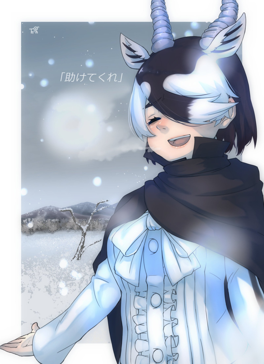 Safebooru - 1girl antelope ears antelope horns black cape black hair blackbuck (kemono friends ...