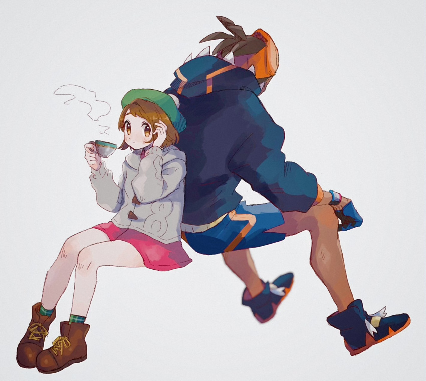 Safebooru - 1boy 1girl black hoodie bob cut boots brown eyes brown ...