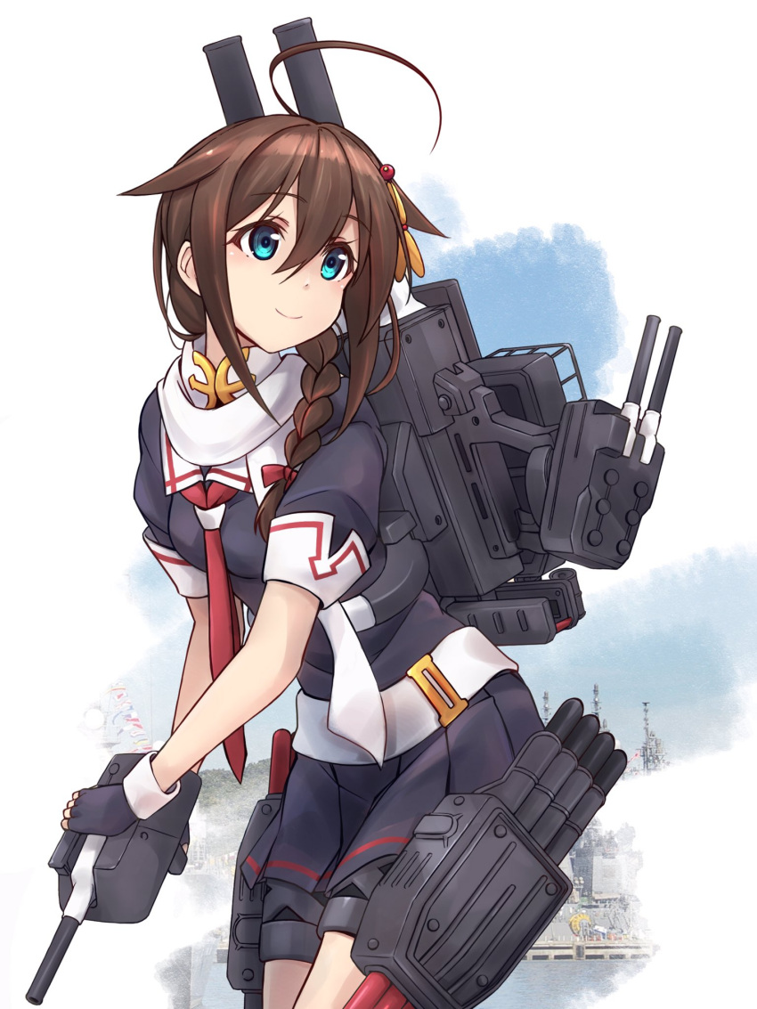 Safebooru - 1girl ahoge black gloves black serafuku black skirt blue eyes blush braid brown hair ...