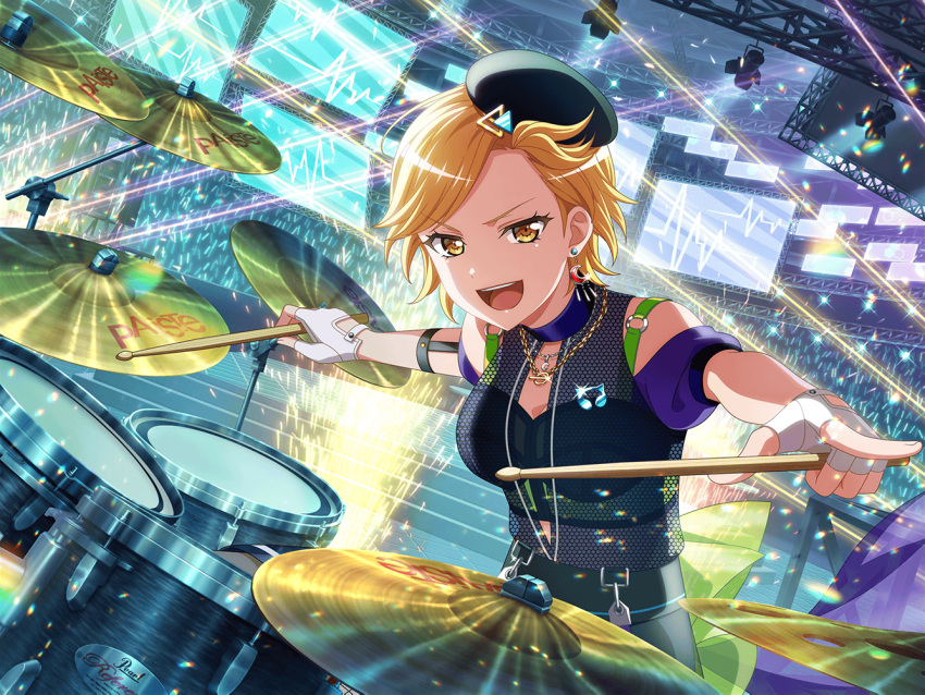 Safebooru - bang dream! blonde hair blush dress drum masking (bang dream!) official art satou ...