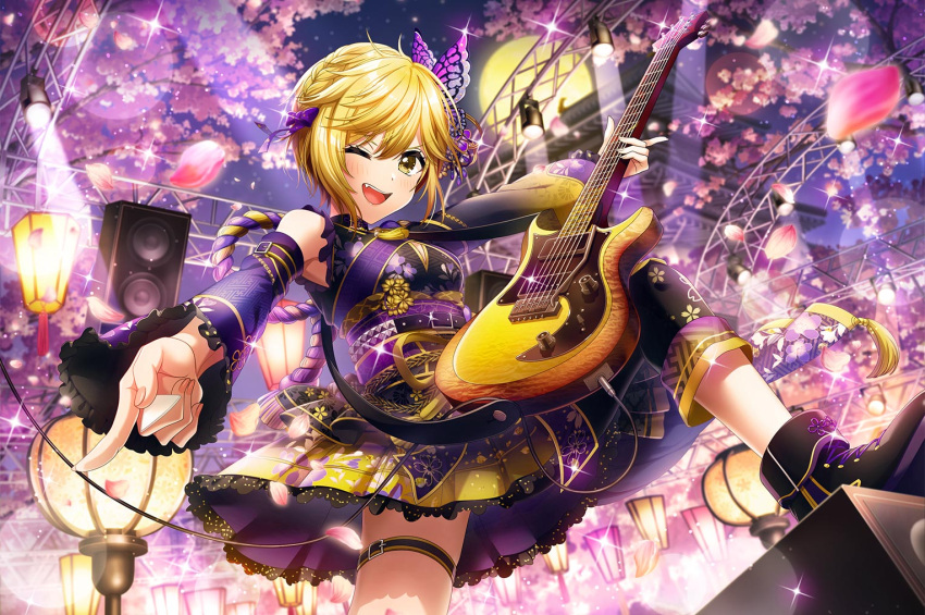 Safebooru - blonde hair blush d4dj guitar jacket short hair smile tsukimiyama nagisa yellow eyes ...