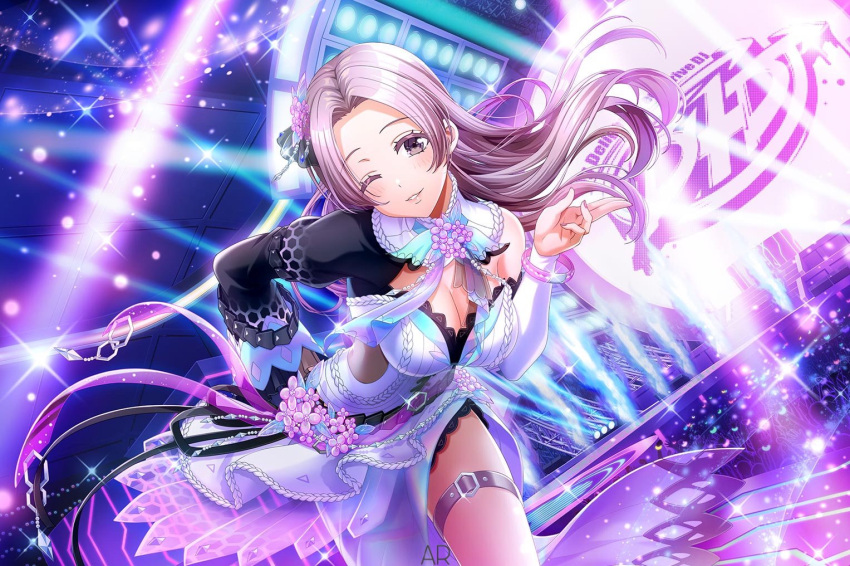 Safebooru - 1girl blush d4dj dress long hair official art silver hair smile wink yano hiiro ...