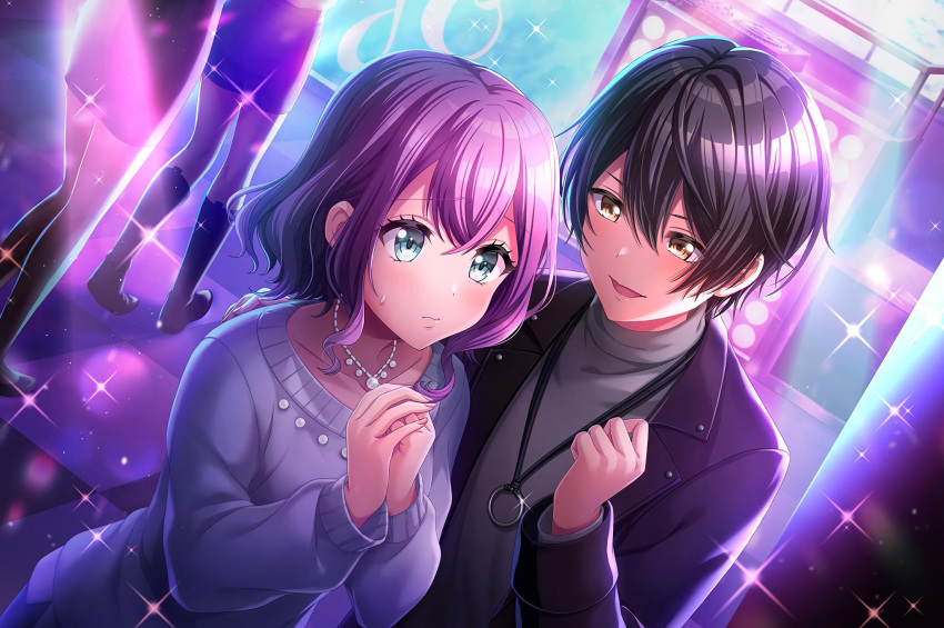 Safebooru - 2girls blush d4dj dress green eyes hidaka saori miyake aoi purple hair short hair ...