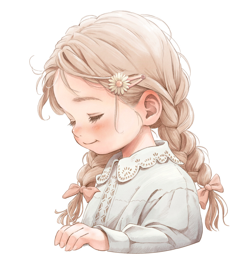 Safebooru - 1girl blonde hair blush bow braid child closed eyes closed mouth cropped torso ...