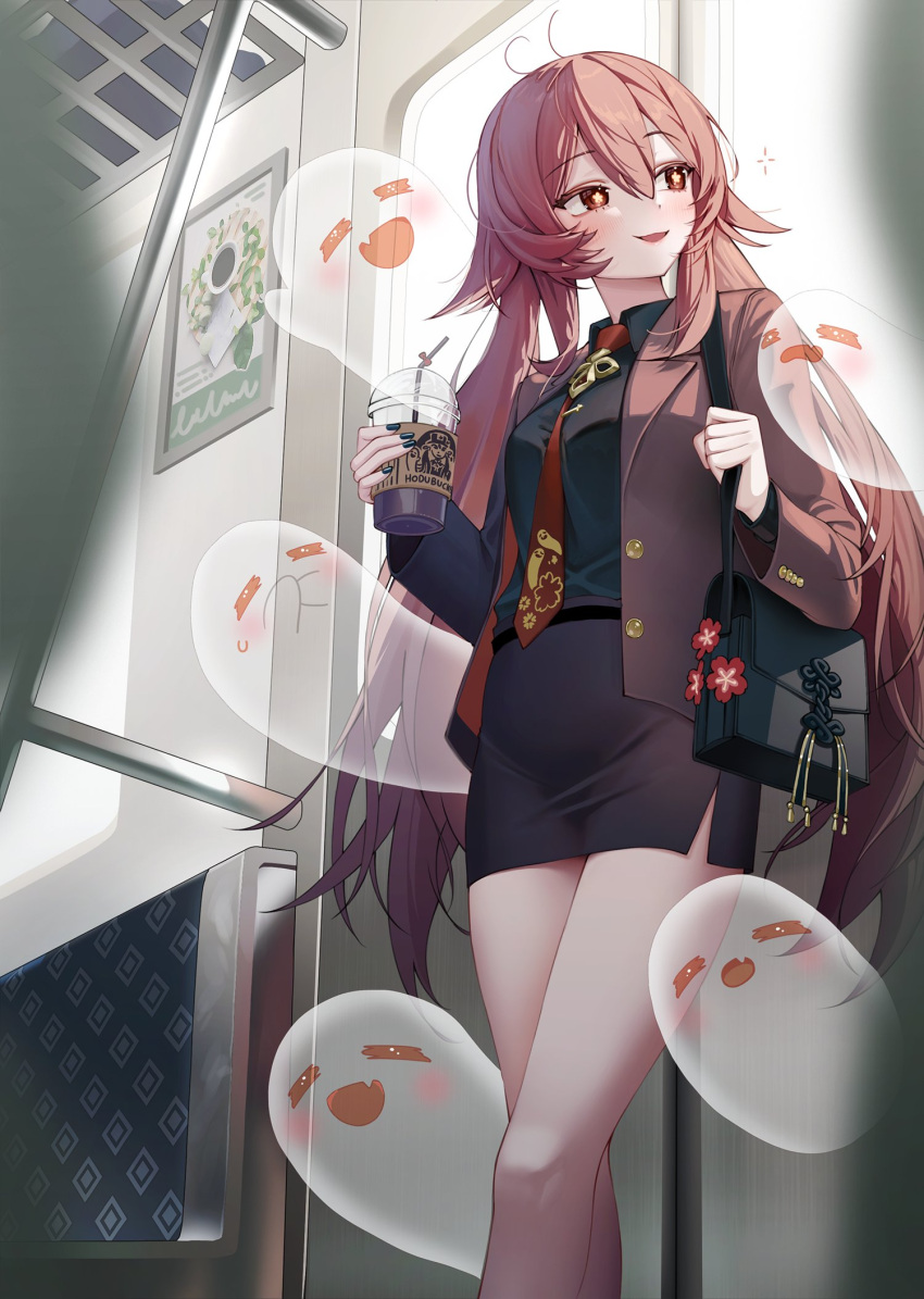 Safebooru - 1girl bag black bag black nails black shirt blush boo tao (genshin impact) brown ...