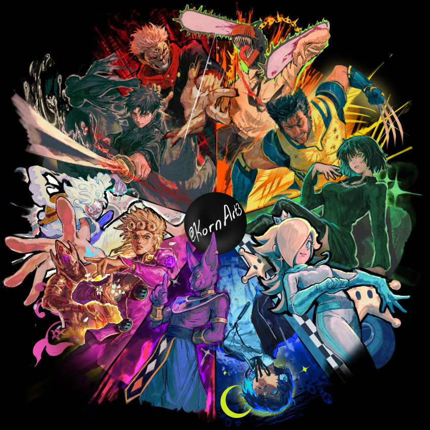 Safebooru - 1other 2girls 6+boys absurdres aqua eyes aqua gloves armlet ...