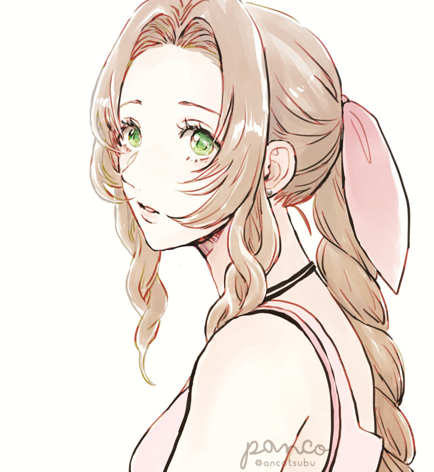 Safebooru - 1girl aerith gainsborough ancotsubu artist name bare shoulders black choker braid ...