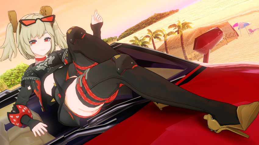 Safebooru - 1girl 3d absurdres beach black jacket black skirt blonde hair breasts burnice white ...