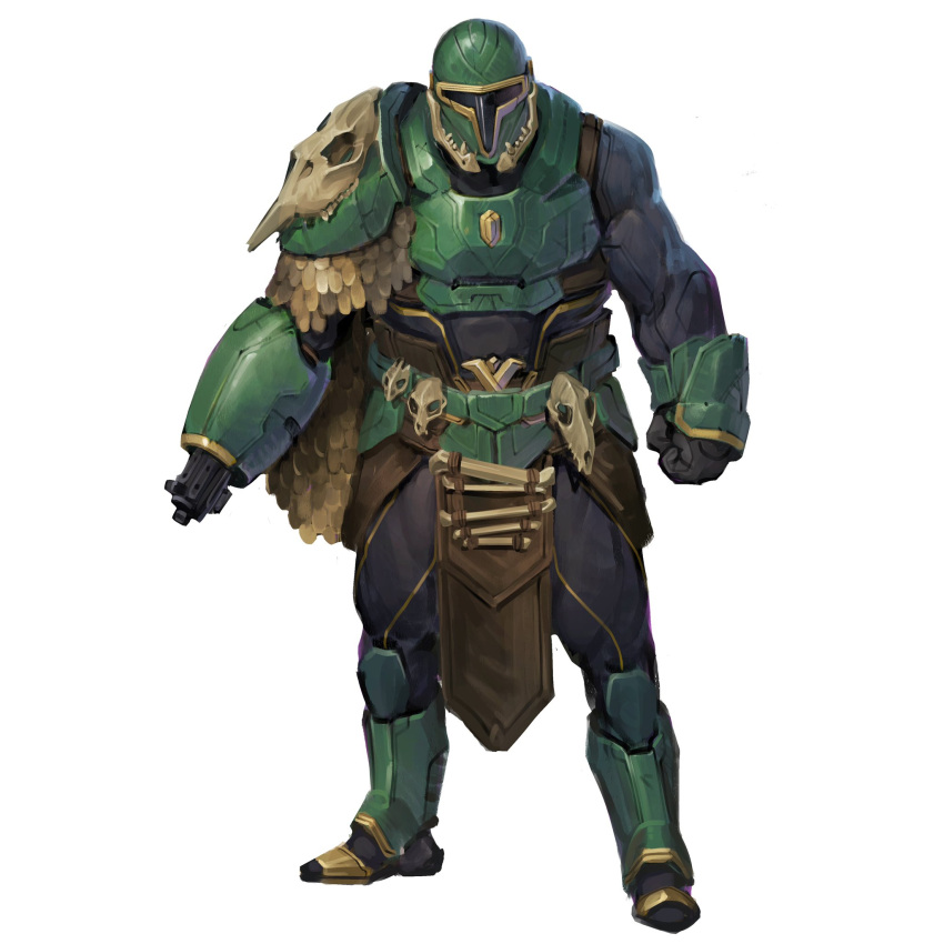 Safebooru - 1boy animal skull armor clenched hand full body green armor ...