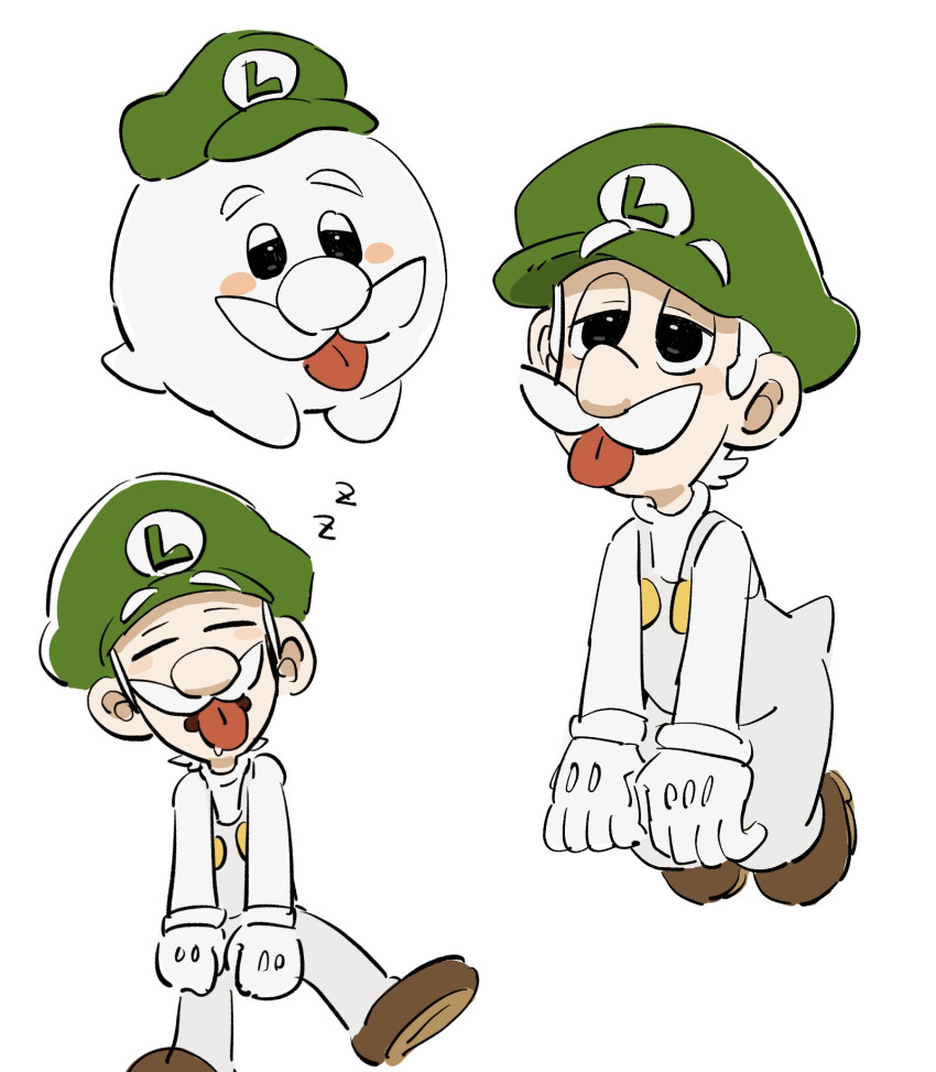 Safebooru - 1boy boo (mario) facial hair gloves green shirt hat highres luigi male focus mimimi ...