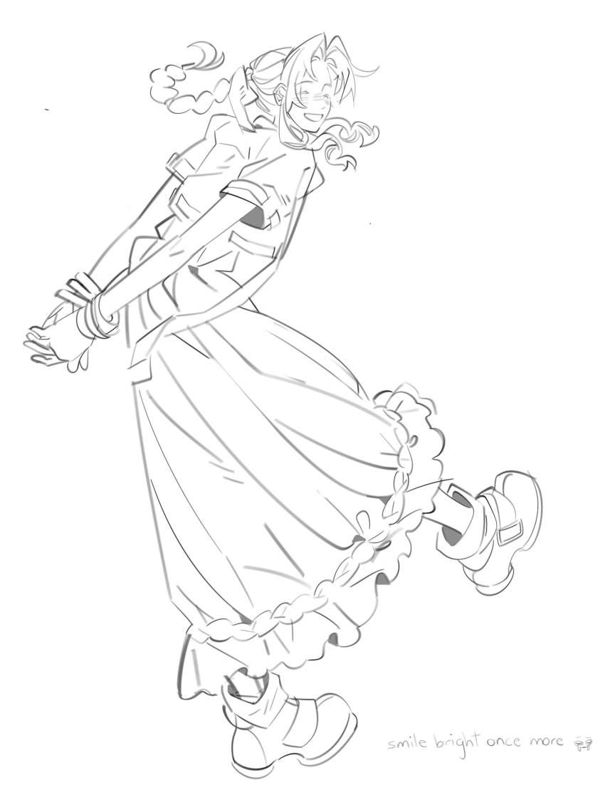 Safebooru - 1girl aerith gainsborough arms behind back bangle boots bracelet braid braided ...