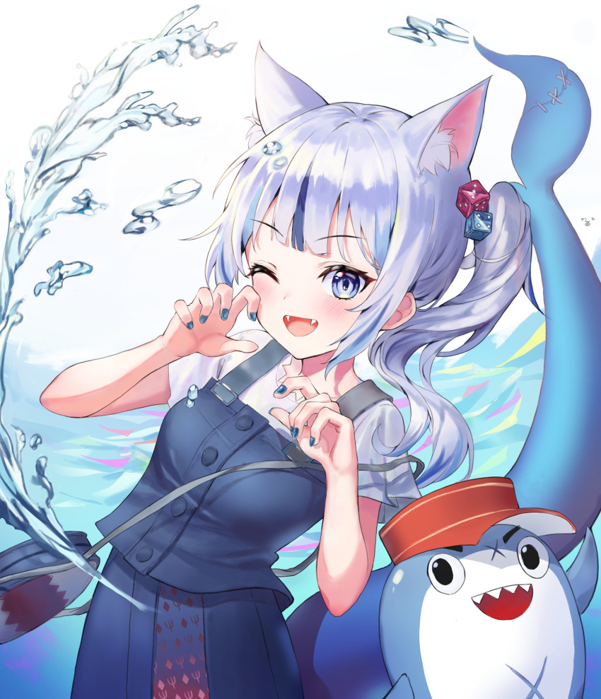 Safebooru - 1girl ;d absurdres animal ear fluff animal ears bloop (gawr gura) blue eyes blue ...