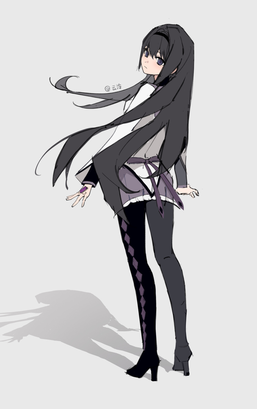 Safebooru - 1girl absurdres akemi homura argyle clothes argyle footwear artist name back bow ...