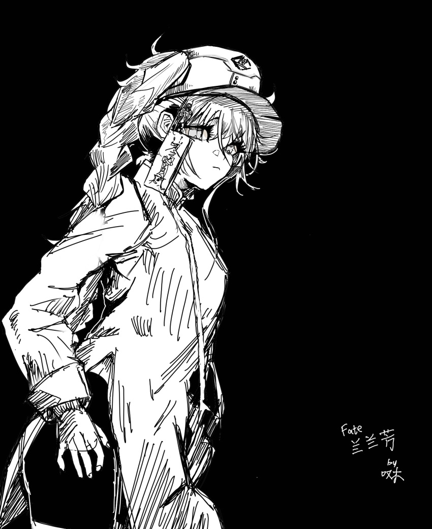 Safebooru - 1girl black background braid fate/type redline greyscale ...