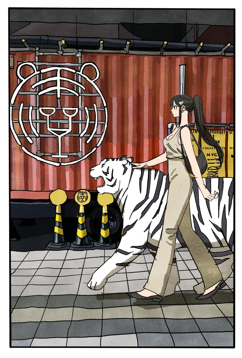 Safebooru - 1girl animal ashiro mina bag black hair commentary request ...