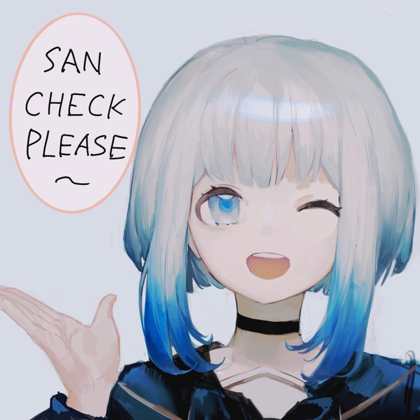 Safebooru - 1girl black choker black shirt blue eyes blue hair chinese commentary choker ...