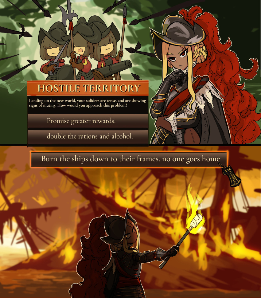 Safebooru - absurdres armor blonde hair blunt bangs burning ship cannon ...