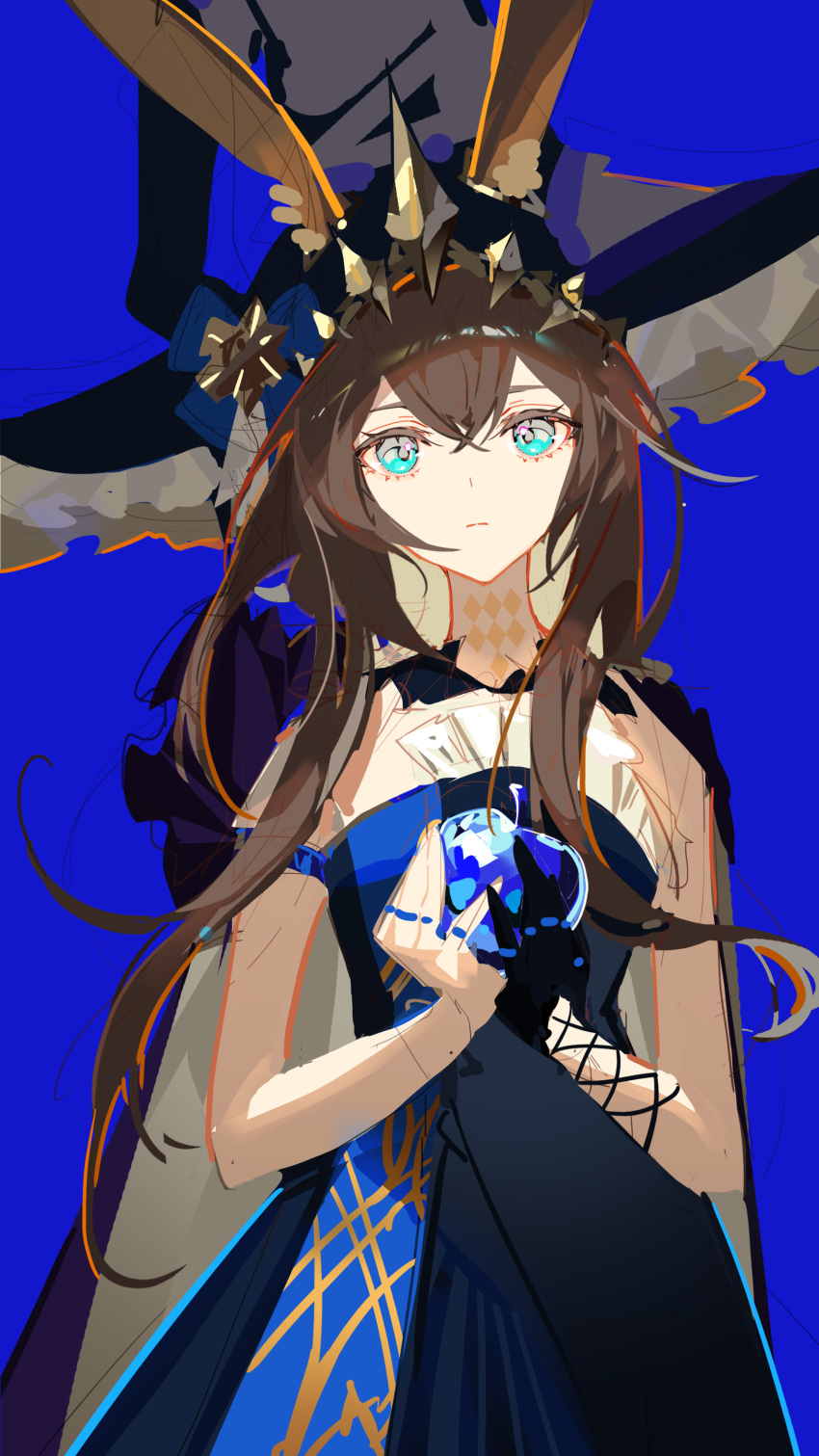 Safebooru - 1girl absurdres amiya (arknights) animal ears arknights blue background blue dress ...