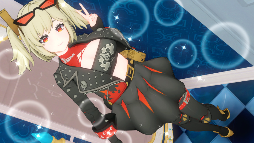 Safebooru - 1girl 3d absurdres black jacket black skirt blonde hair breasts burnice white gloves ...
