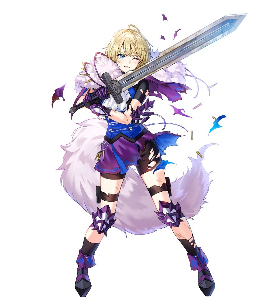 Safebooru - 1girl black gloves blonde hair blue eyes fake tail fire ...