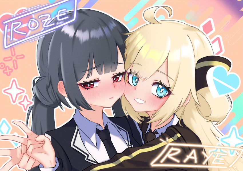 Safebooru - 2girls absurdres ahoge alternate costume blonde hair blush cheek-to-cheek cheek ...