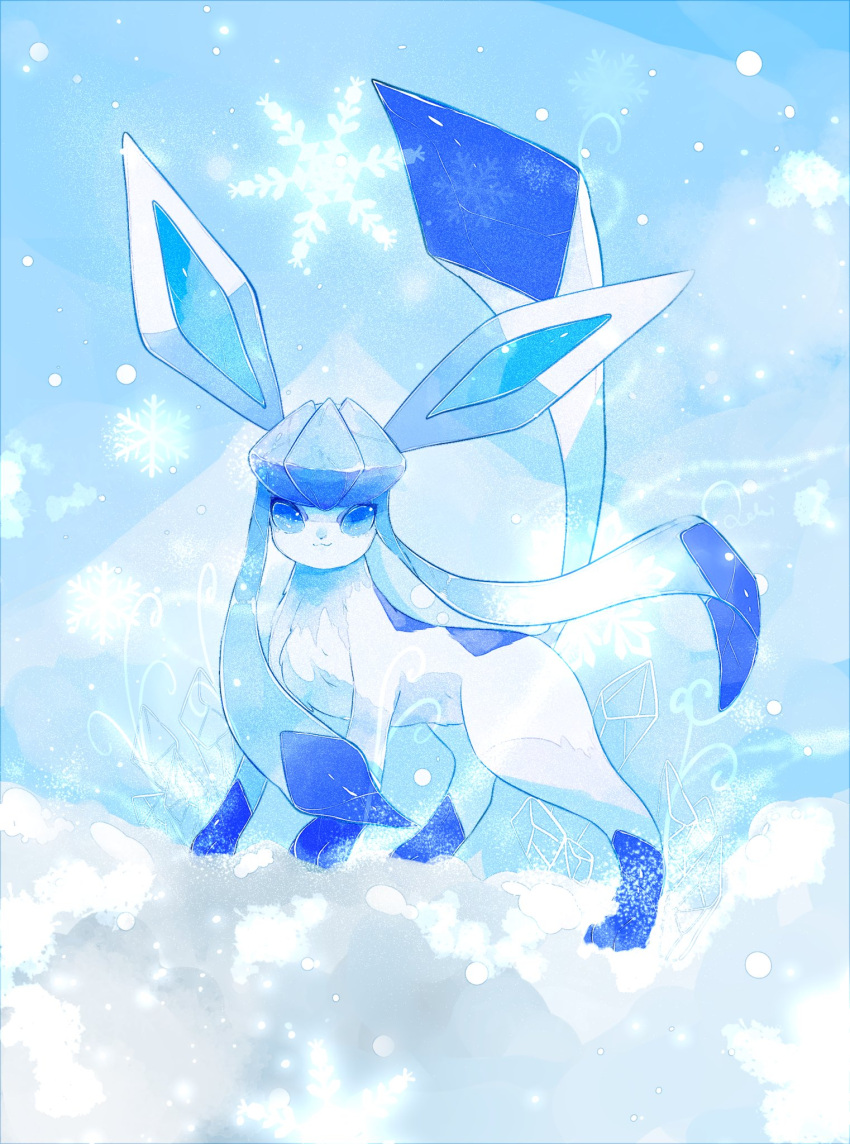 Safebooru - :3 alternate color animal blue background blue eyes blue fur colored sclera glaceon ...