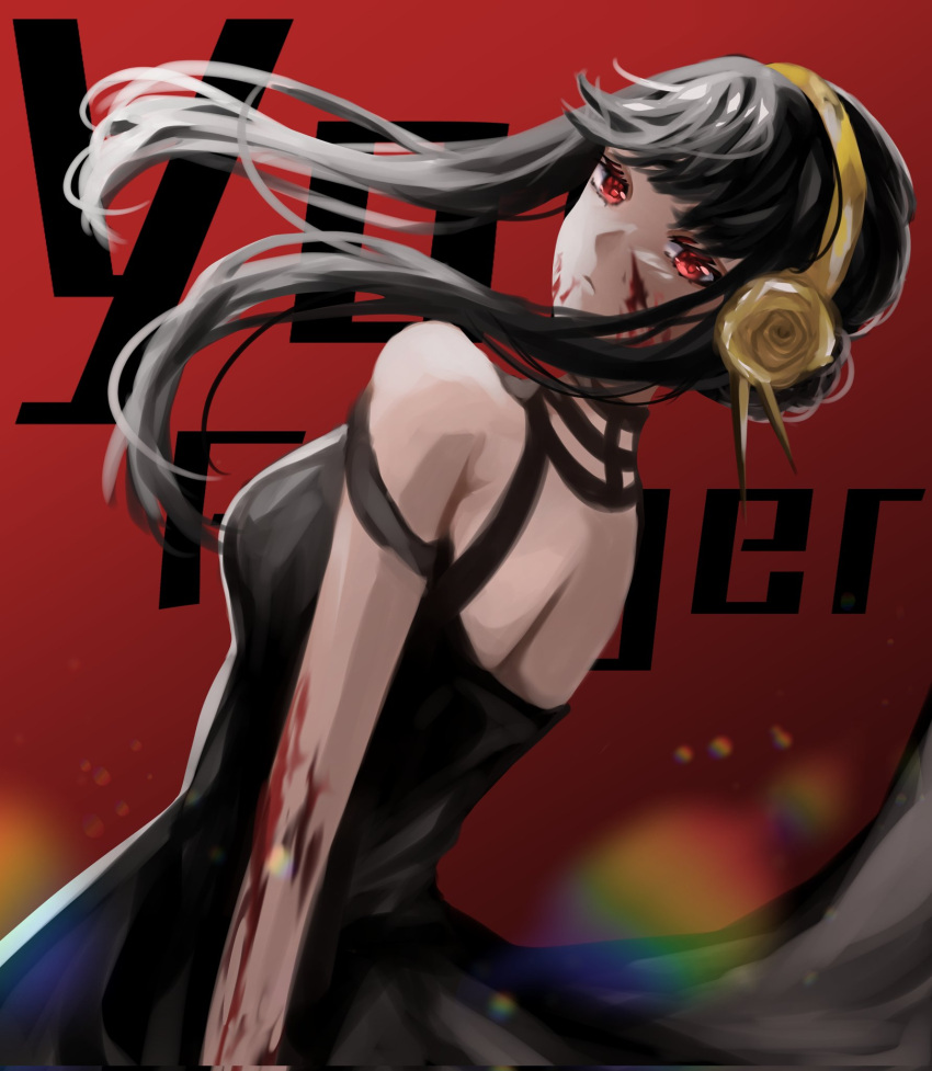 Safebooru - 1girl black dress black hair blood blood on arm blood on face blunt bangs character ...