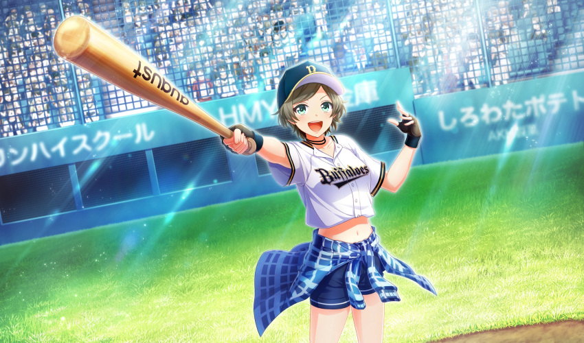 Safebooru - 1girl :d baseball baseball bat baseball cap baseball ...