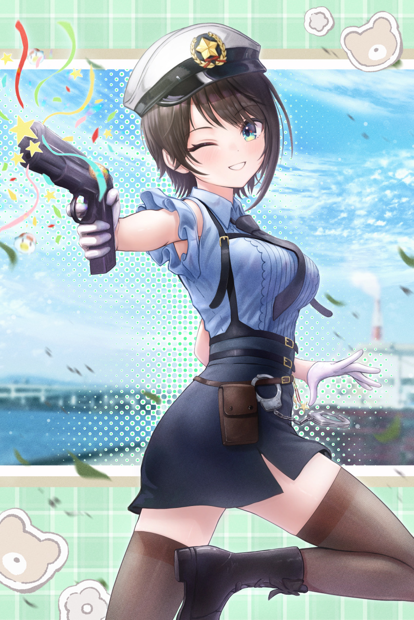 Safebooru - 1girl absurdres black footwear black necktie black thighhighs blue eyes blue shirt ...