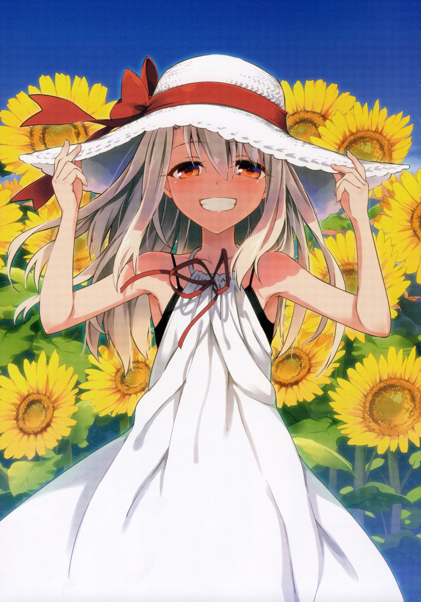 Safebooru - 1girl absurdres bare shoulders blue sky blush dress fate ...