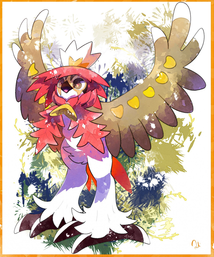 Safebooru - beak black claws border brown eyes feathers green ...