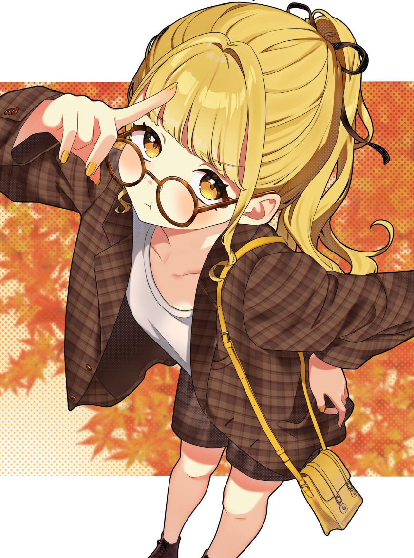 Safebooru - 1girl :t bespectacled blonde hair blush brown-framed ...