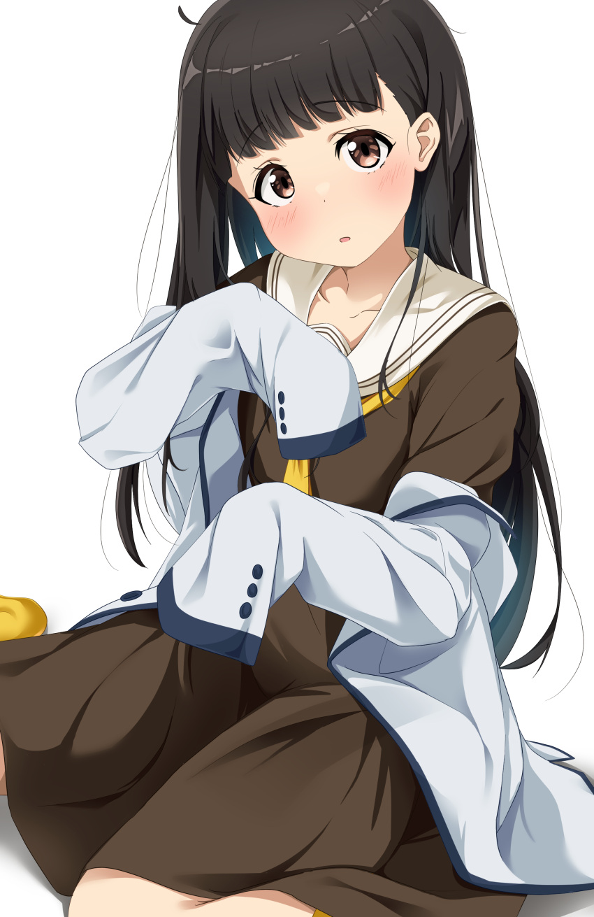 Safebooru - 1girl 4uyh absurdres black hair blush brown dress brown eyes brown serafuku dress ...