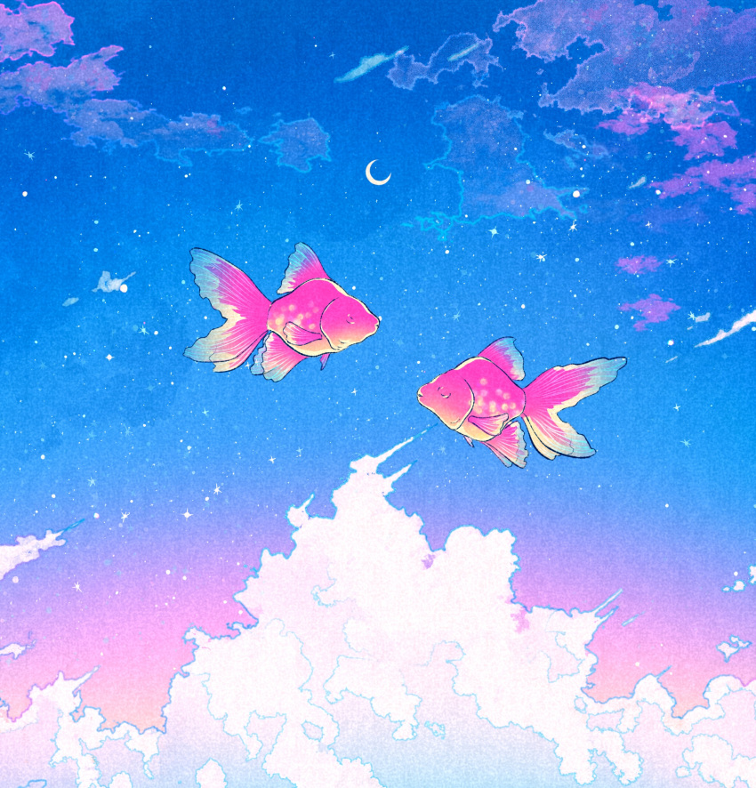 Safebooru - animal animal focus clouds crescent moon fish floating ...