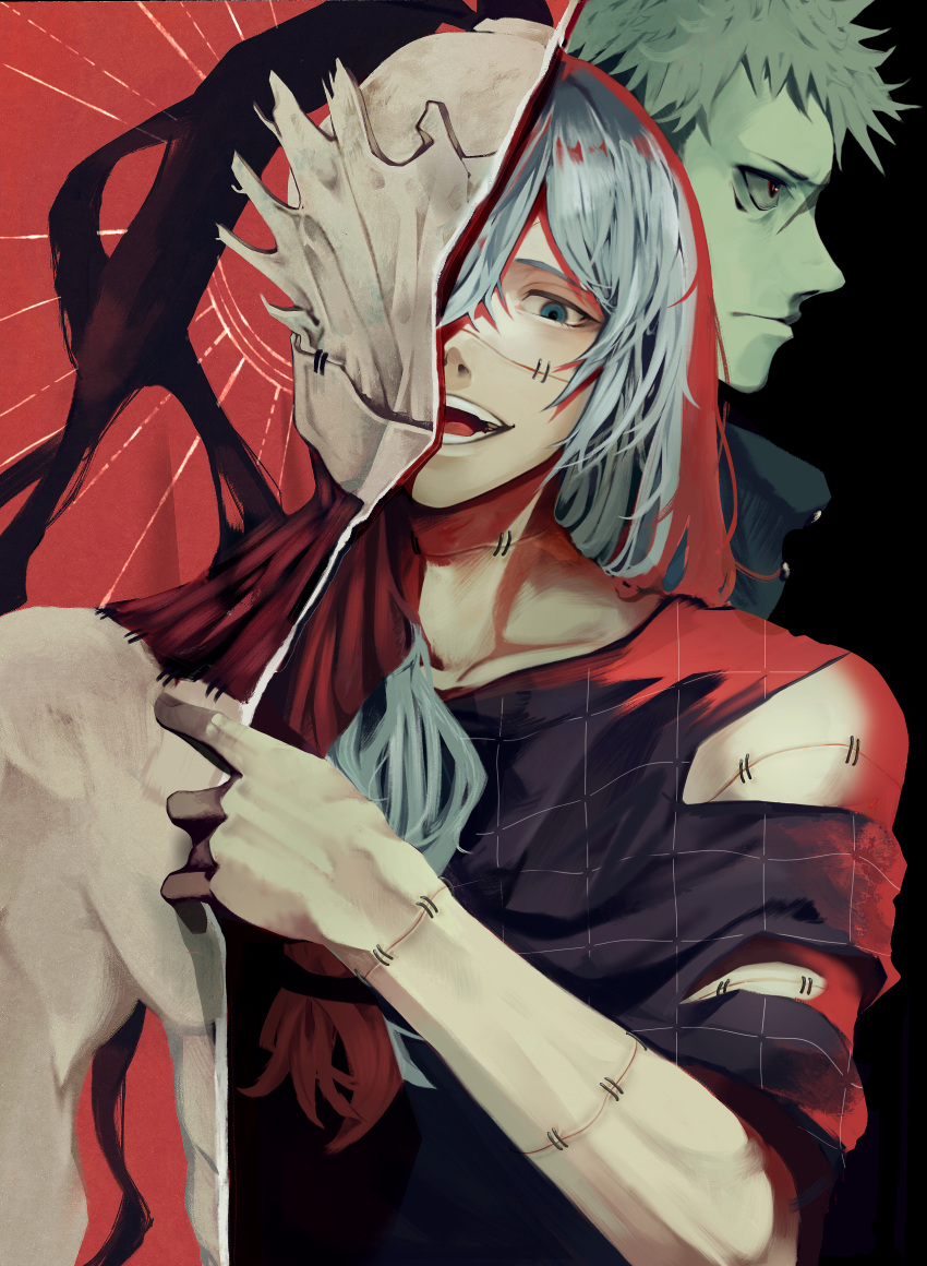 Safebooru - 2boys absurdres air (ai r ) black shirt blue eyes blue hair ...