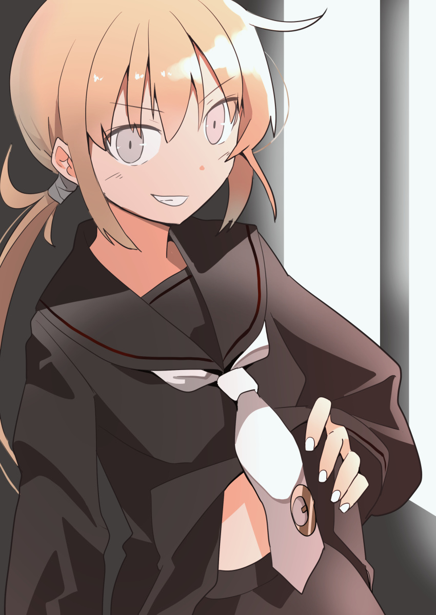 Safebooru - 1girl absurdres black sailor collar black serafuku black shirt black skirt blonde ...