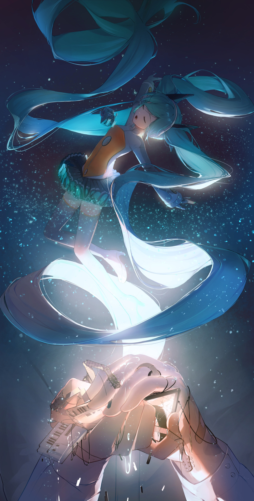 Safebooru - 1girl absurdres aqua eyes aqua hair black skirt blue hair closed eyes floating hair ...