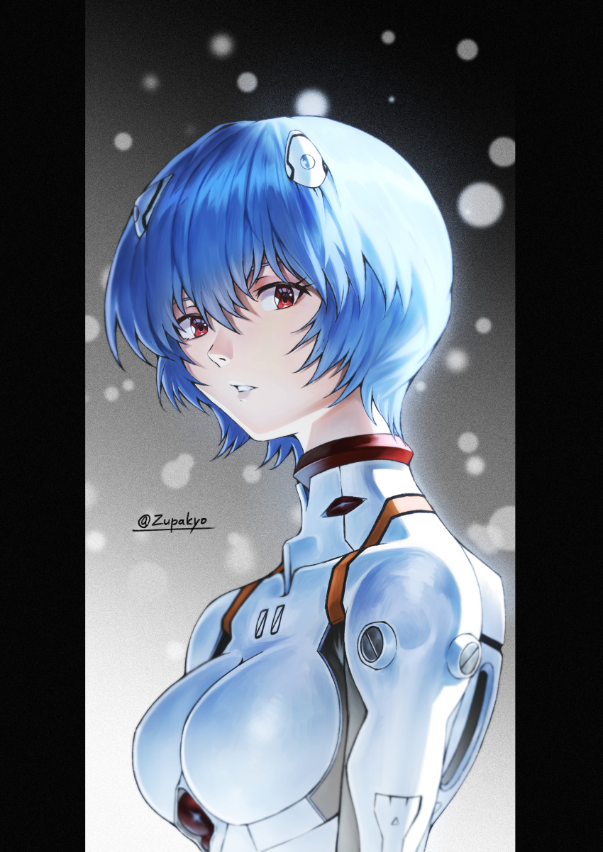 Safebooru - 1girl absurdres ayanami rei blue hair bodysuit from side highres looking at viewer ...