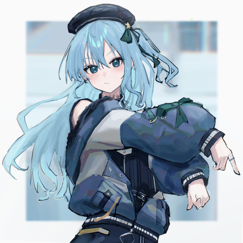 Safebooru - 1girl :/ absurdres beret bibideba (hololive) black hat blue ...