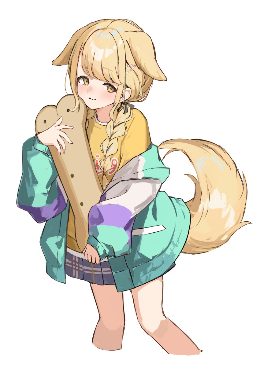 Safebooru - 1girl absurdres animal ears bare legs black ribbon blonde hair blush braid cropped ...