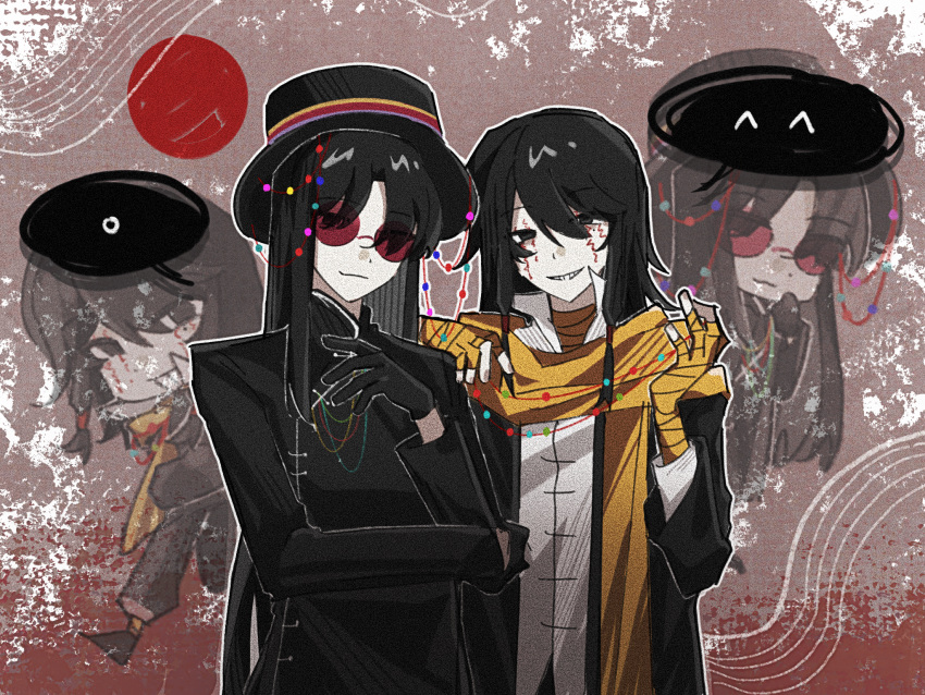 Safebooru - ! 2boys bandaged arm bandages beads black eyes black gloves black hair black hat ...
