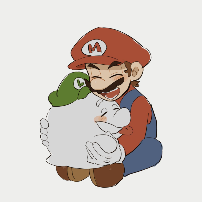 Safebooru - 2boys blue eyes blue overalls boo mario brown hair facial ...