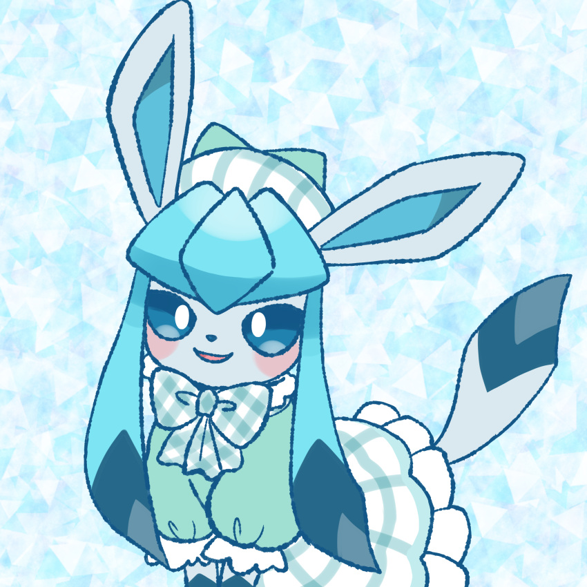 Safebooru - absurdres blue eyes blue hair blush blush stickers dress glaceon glaceon (checkered ...