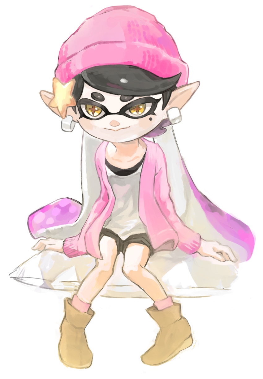 Safebooru - 1girl absurdres beanie black hair black shorts boots callie ...