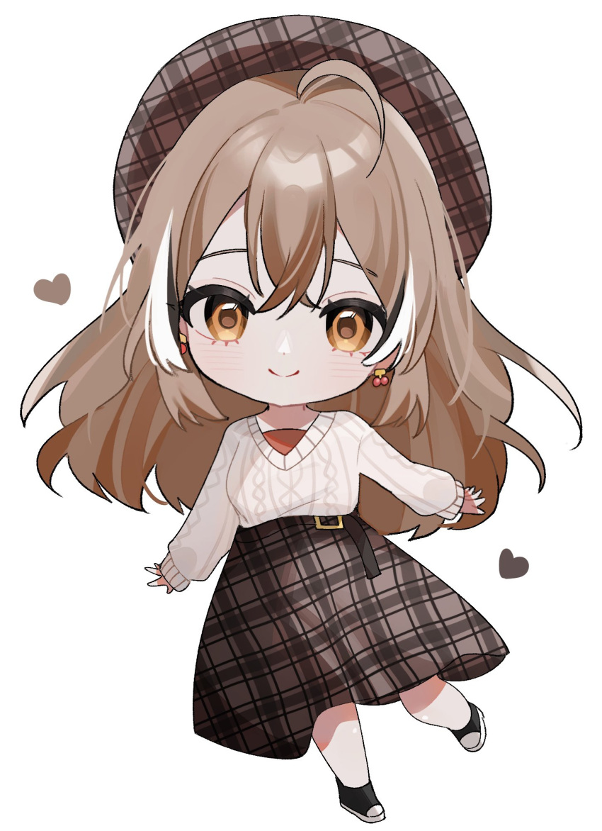 Safebooru - 1girl ahoge beret berry brown eyes brown hair brown skirt ...